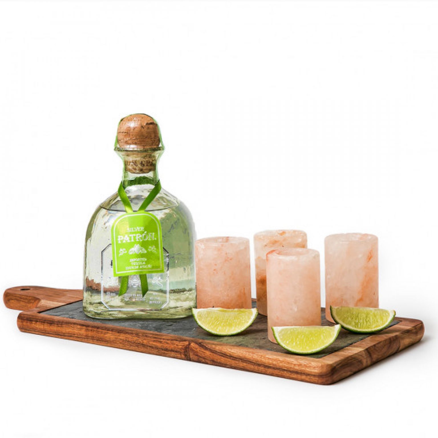 Patron Silver Tequila Gift Set with Pink Himalayan Salt Shot Glasses ...